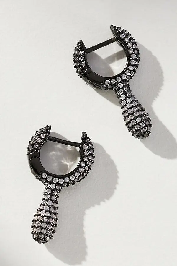 Anthropologie Drippy Crystal Huggie Hoop Earrings - Gunmetal