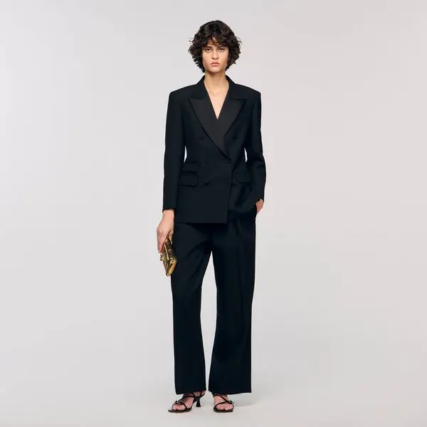 Sandro Tuxedo Jacket With Satin Collar - Black