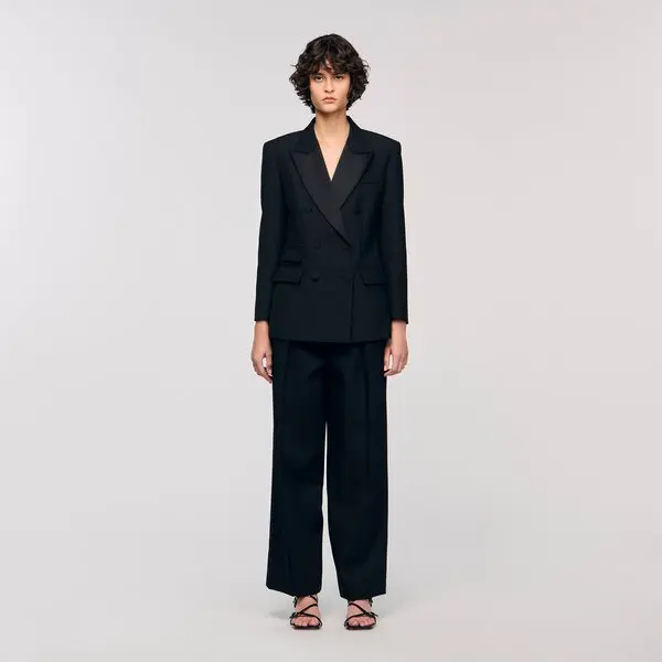 Sandro Tuxedo Jacket With Satin Collar - Black