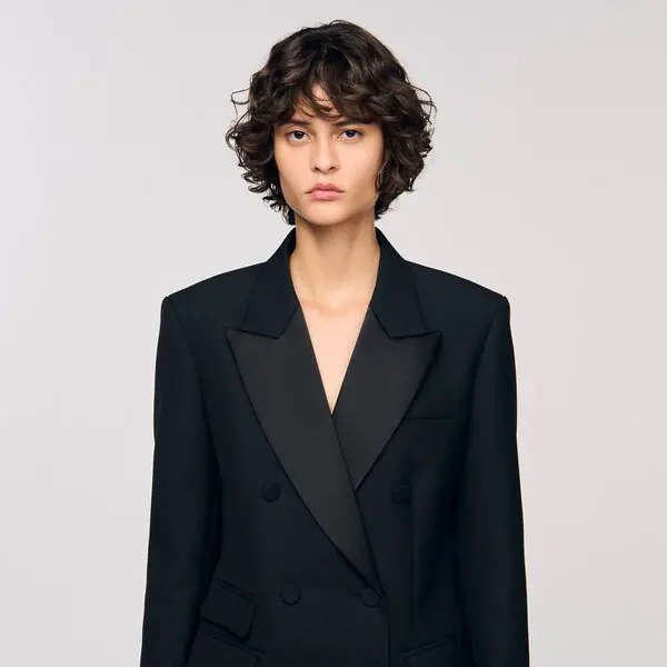 Sandro Tuxedo Jacket With Satin Collar - Black