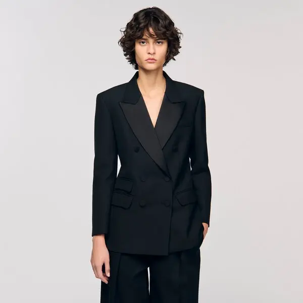 Sandro Tuxedo Jacket With Satin Collar - Black