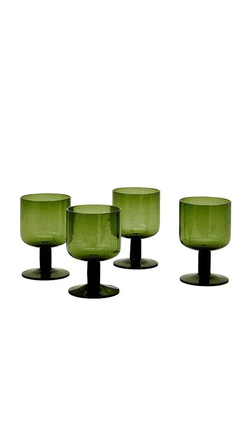 HAWKINS NEW YORK Stemmed Simple Seeded Glassware Set Of 4 - Olive