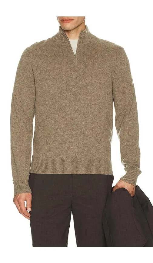 Theory Hilles Cashmere Quarter Zip Sweater - Grey