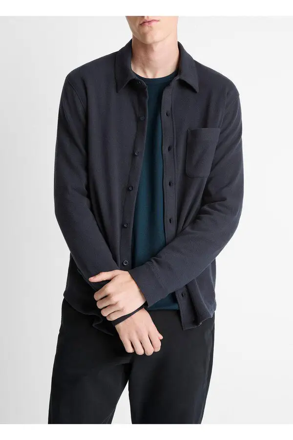 Vince Knit Cotton-blend Button-front Shirt - Black