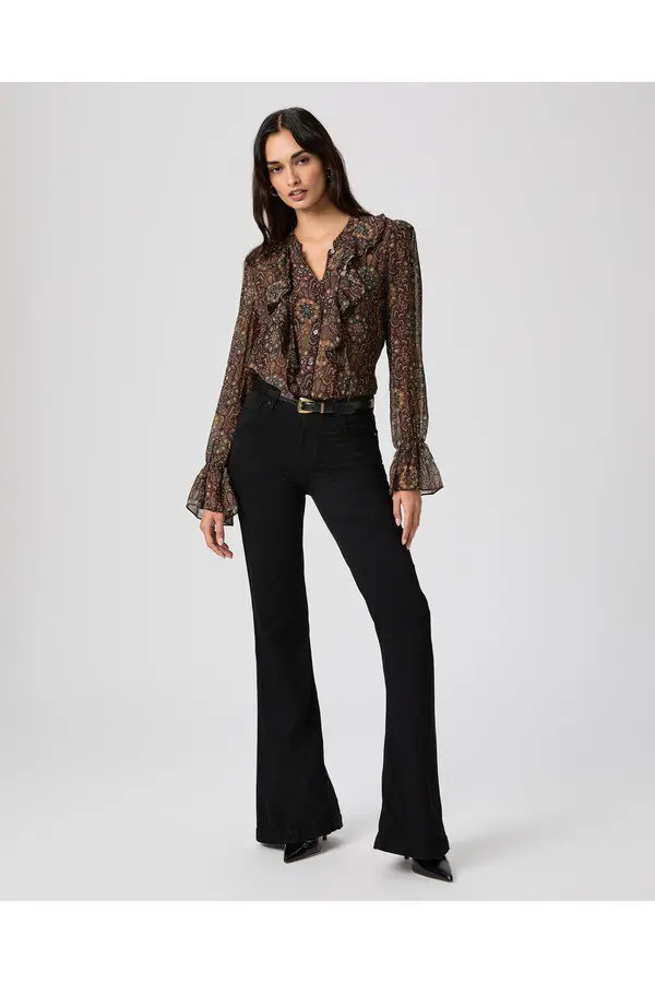 Paige Claude Printed Silk Blouse - Chocolate