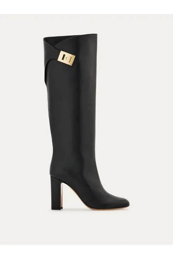 FERRAGAMO Knee High Boot With Buckle - Black
