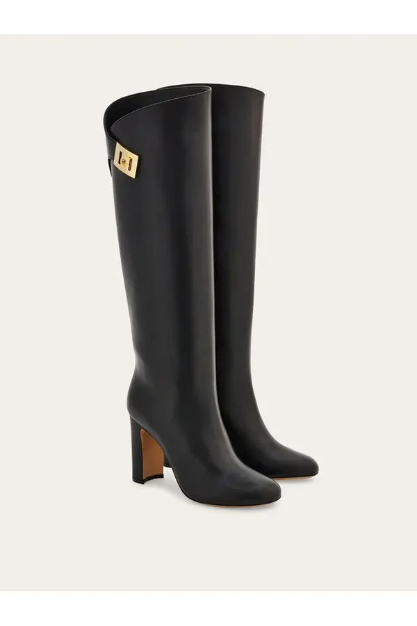 FERRAGAMO Knee High Boot With Buckle - Black