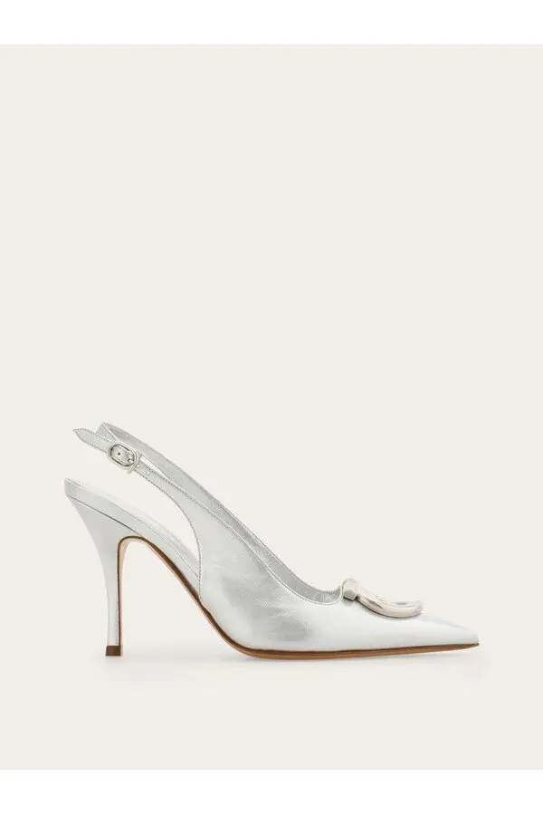 FERRAGAMO Maxi Gancini Slingback Pump - Silver
