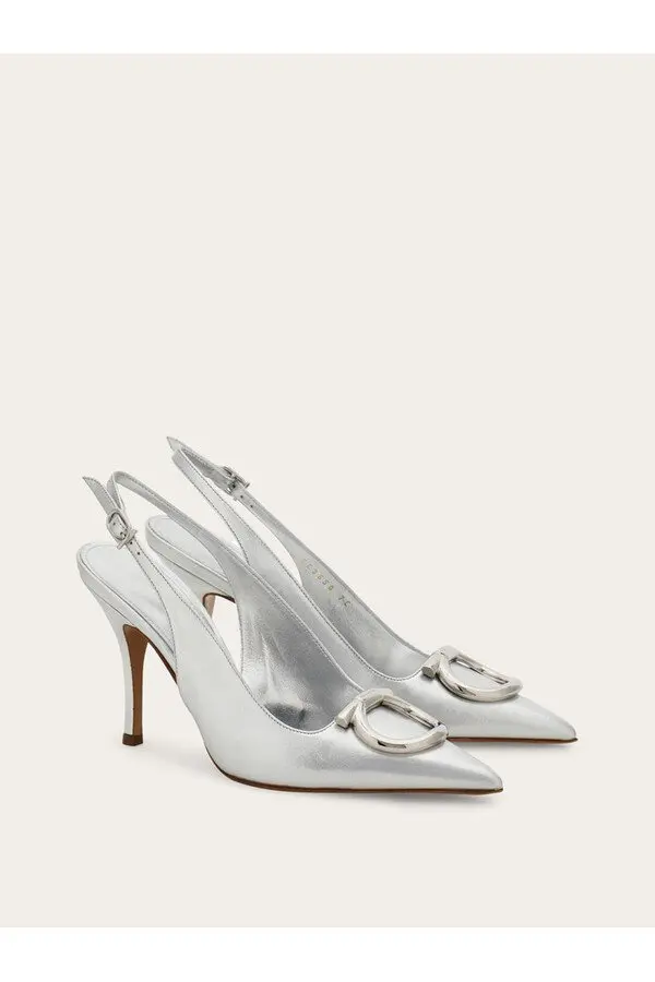 FERRAGAMO Maxi Gancini Slingback Pump - Silver