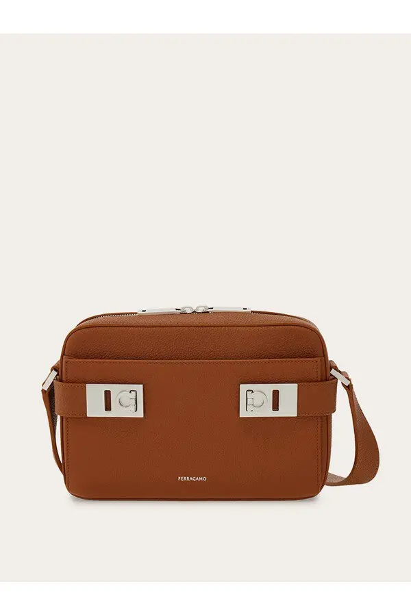 FERRAGAMO East-west Crossbody Bag With Gancini Buckles - Brown
