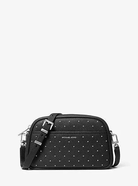 Michael Kors Jet Set Small Studded Pebbled Leather Camera Crossbody Bag