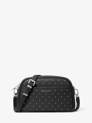 Michael Kors Jet Set Small Studded Pebbled Leather Camera Crossbody Bag