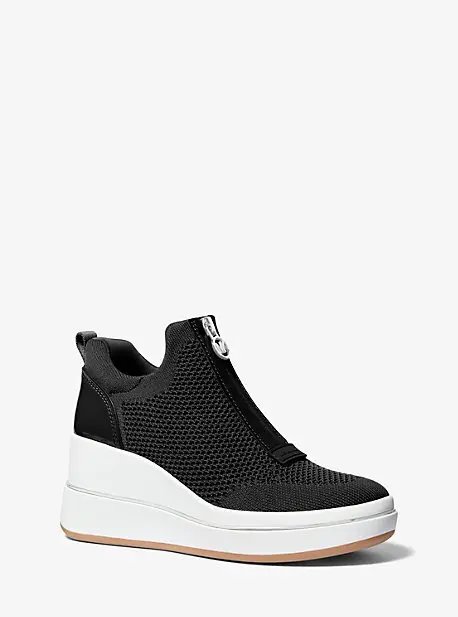 Michael Kors Emmy Mesh Zip-up Wedge Trainer - Black