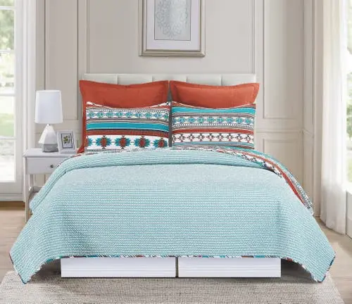C&F HOME Aqua Valley Cotton Quilt Set Reversible And Machine Washable