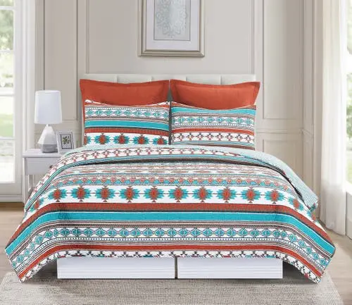 C&F HOME Aqua Valley Cotton Quilt Set Reversible And Machine Washable