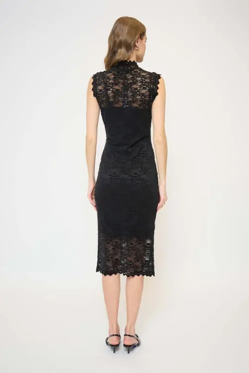Central Park West Sleeveless Lace Turtleneck Midi Dress