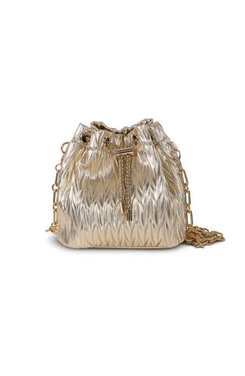 Badgley Mischka Diana Chevron Pleated Metallic Bucket Bag - Gold