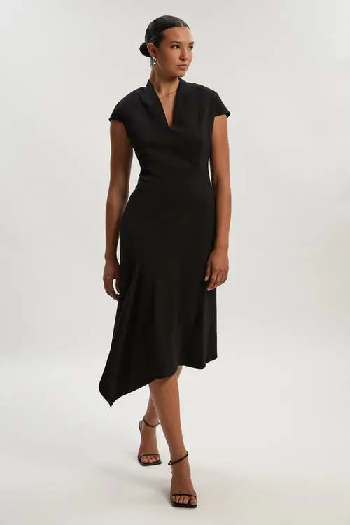 Karen Millen Ponte V-neck Midi Dress - Black