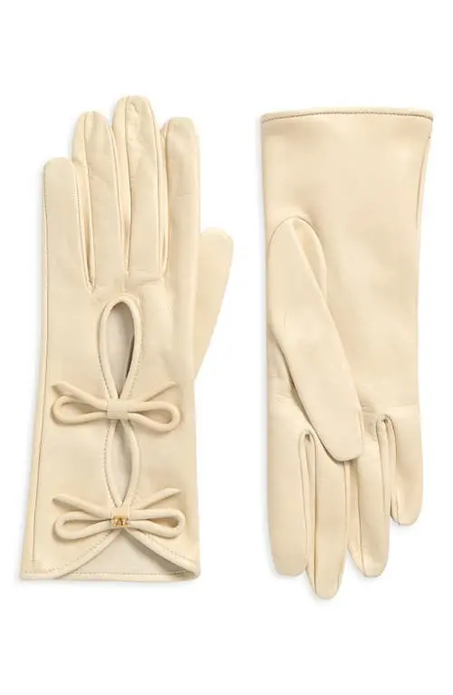 Valentino Garavani Vlogo Signature Leather Gloves - Butter White/antique Brass