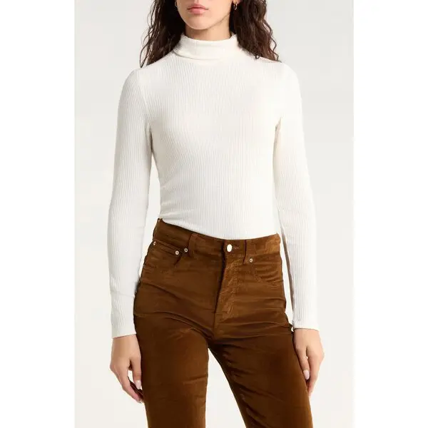 Madewell Ribbed Turtleneck Top - Heather Cream