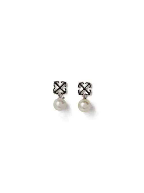 Off-White Arrow Pearl Earrings - Silver
