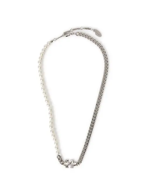 Off White Arrow Pearl Chain Necklace - Silver