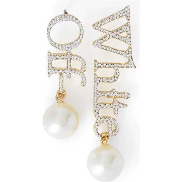 Off White Logo Earrings With Strass And Pearls - Gold