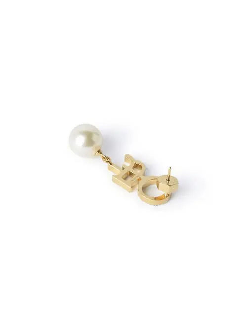 Off White Logo Earrings With Strass And Pearls