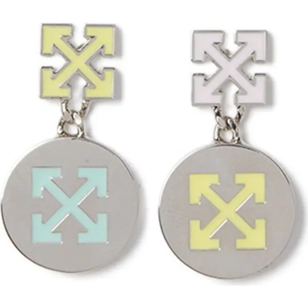 Off-White Arrow Button Earrings - Silver