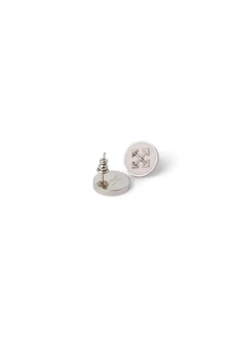 Off-White Arrow Button Stud Earrings - Silver