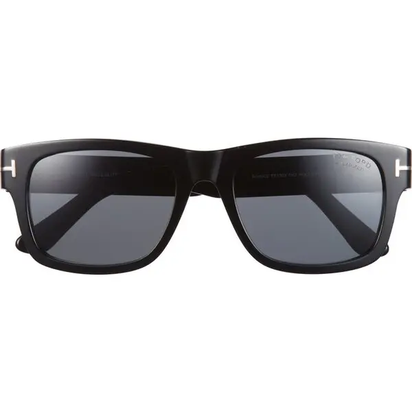TOM FORD 55mm Polarized Rectangular Sunglasses - Black/polarized Smoke Lens