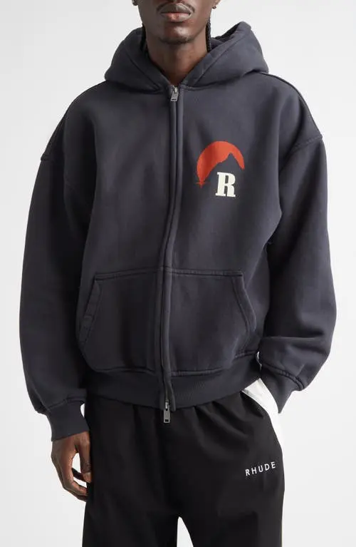 Rhude Moonlight Logo Full Zip Fleece Hoodie - Vintage Black/red/yellow
