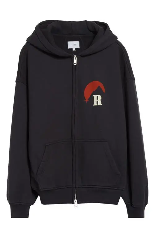 Rhude Moonlight Logo Full Zip Fleece Hoodie - Vintage Black/red/yellow