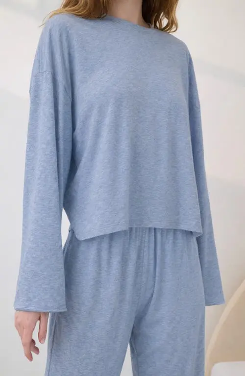 Lunya Organic Pima Cotton Long Sleeve Lounge T-shirt - Cloud Blue Heather