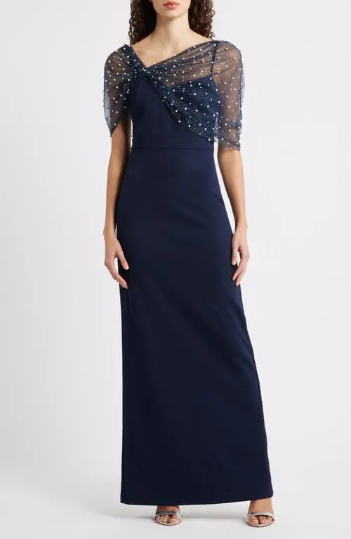 Eliza J Faux Pearl Mesh Detail Gown