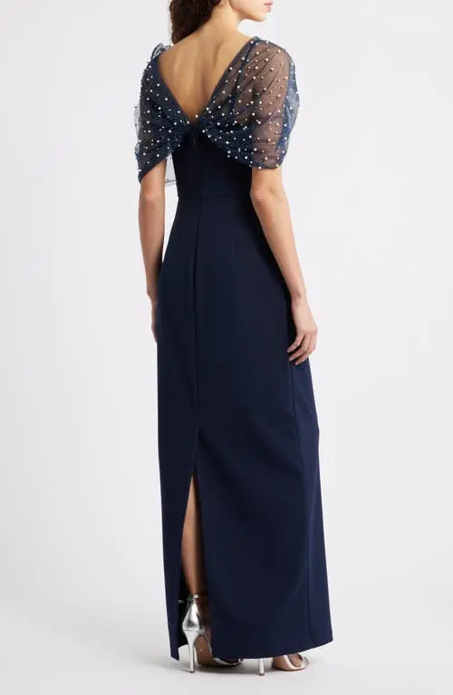 Eliza J Faux Pearl Mesh Detail Gown