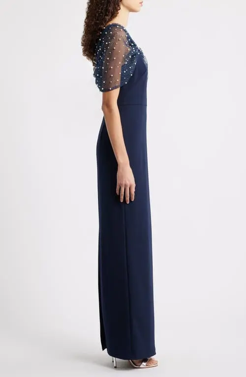 Eliza J Faux Pearl Mesh Detail Gown
