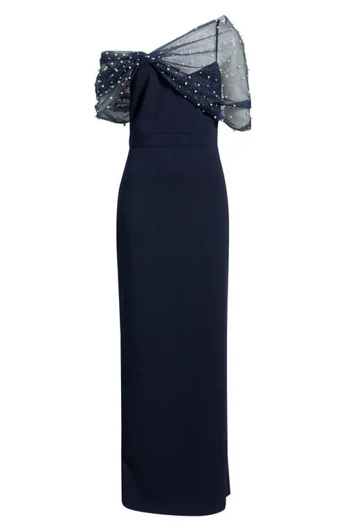 Eliza J Faux Pearl Mesh Detail Gown