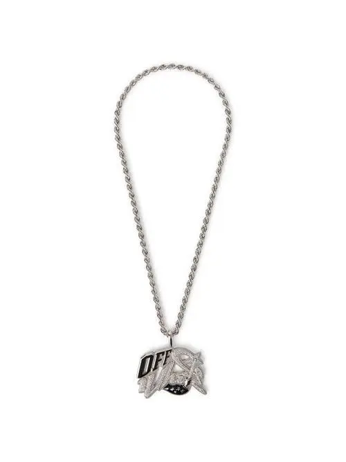 Off White Strass Wizard Chain Necklace - Silver
