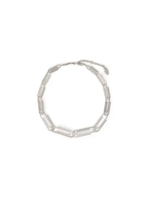 Off-White Paperclip Chain Strass Necklace - Silver