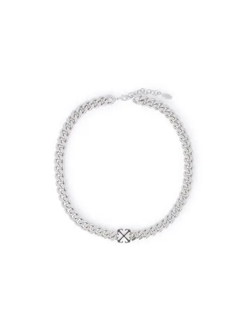 Off-White Enamel Arrow Necklace - Silver