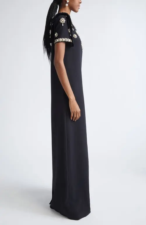 Carolina Herrera Embellished Bow Shoulder Column Gown - Black Multi