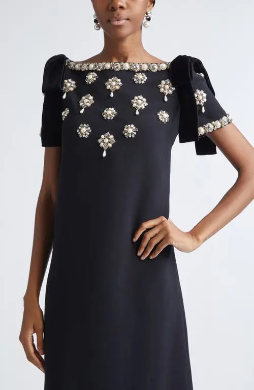 Carolina Herrera Embellished Bow Shoulder Column Gown - Black Multi