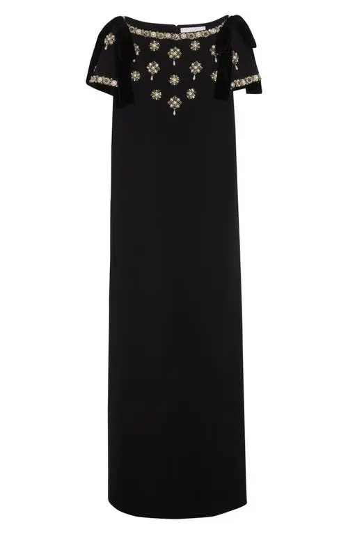 Carolina Herrera Embellished Bow Shoulder Column Gown - Black Multi