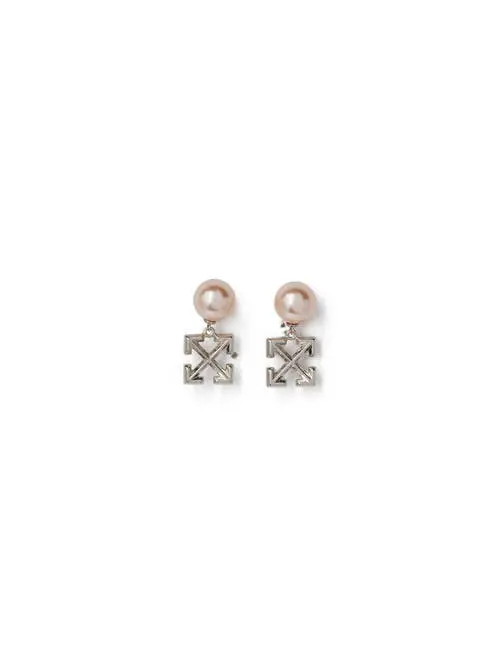 Off White Arrow Pearl Earrings - Silver