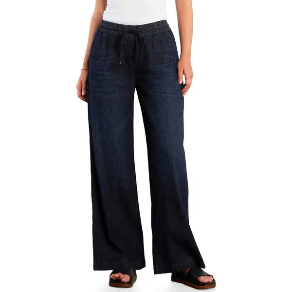 WASH LAB DENIM Drawstring Waist Wide Leg Jeans - Sleek Blue