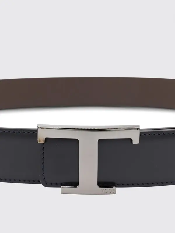 TOD'S Leather Belt With Monogram Buckle - Blue