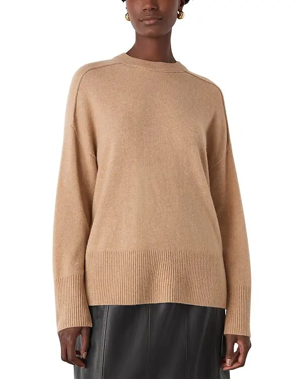 Whistles Cashmere Seam Detail Crew Knit Sweater - Camel