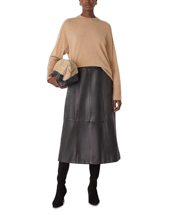 Whistles Cashmere Seam Detail Crew Knit Sweater - Camel