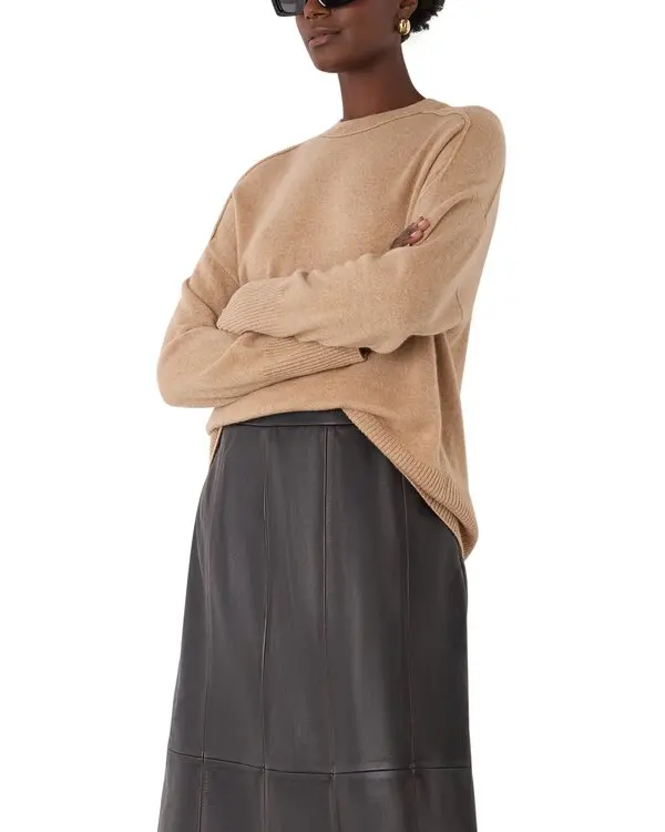 Whistles Cashmere Seam Detail Crew Knit Sweater - Camel